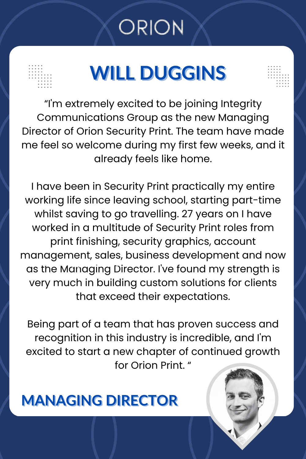 New Chapter: Welcoming New MD Will Duggins | Orion Print